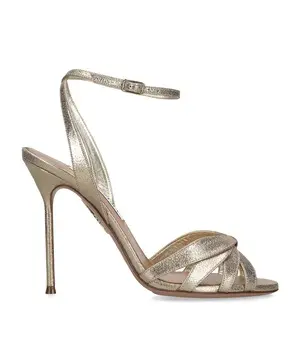 AQUAZZURA Metallic Leather Soulmate Heeled Sandals 105 - Silver