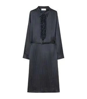 Marina Rinaldi Silk Pinstripe Midi Dress - Navy