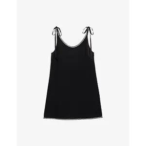 Prada Crystal-embellished Scoop-neck Woven Mini Dress