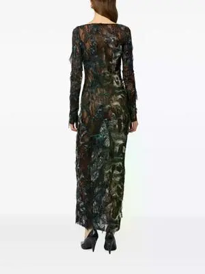 Roberto Cavalli Maxi Feather-embellished Lace Dress