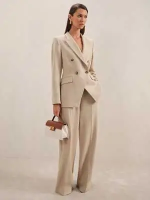 REISS Linen-blend Wide-leg Trousers