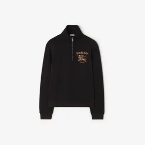 Burberry Knight Check Cotton Half-zip Sweatshirt - Black