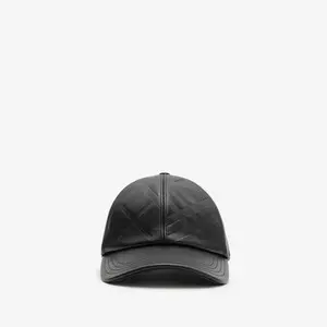 Burberry Embossed Check Leather Baseball Cap - Black