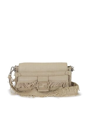Fendi Zucca Fringe Baguette Shoulder Bag - Beige