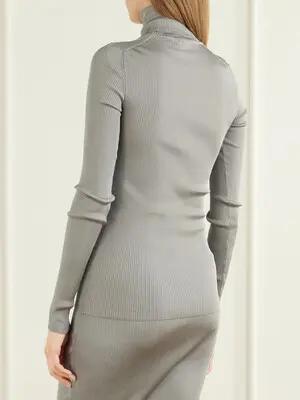 Stella McCartney Shiny Ribbed Turtleneck Sweater