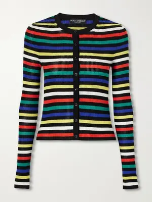 Dolce & Gabbana Ribbed Striped Silk Cardigan