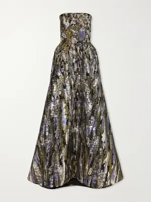 Elie Saab Strapless Embroidered Sequined Tulle Gown
