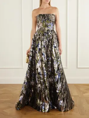 Elie Saab Strapless Embroidered Sequined Tulle Gown