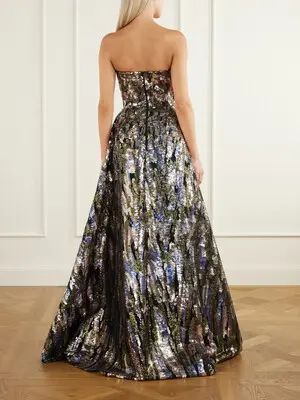 Elie Saab Strapless Embroidered Sequined Tulle Gown