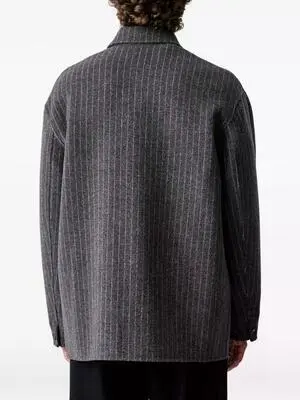 Drole De Monsieur Pinstripe-pattern Logo-embroidered Shirt Jacket