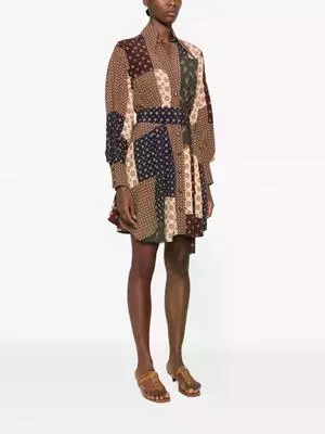 Zimmermann Tuck Patchwork-print Belted Mini Dress