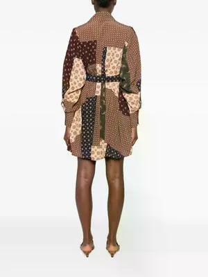Zimmermann Tuck Patchwork-print Belted Mini Dress