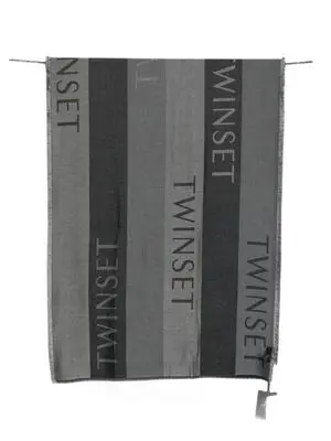 TWINSET Logo-print Frayed Scarf - Black