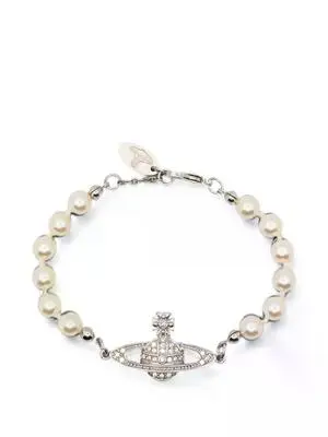 VIVIENNE WESTWOOD Mini Bas Relief Crystal Faux-pearl Bracelet - Silver