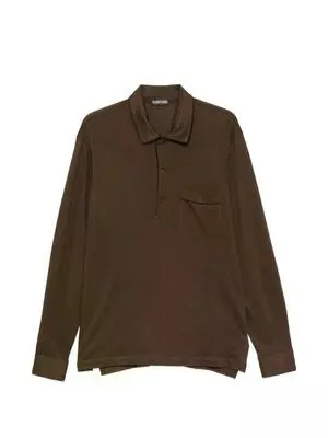 TOM FORD Long-sleeve Piqué Polo Shirt - Brown