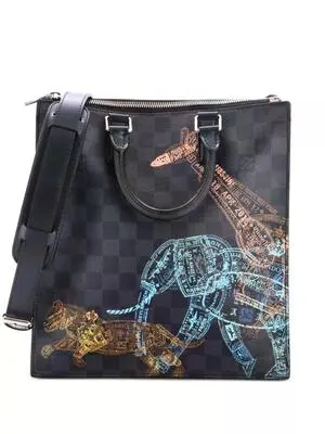 LOUIS VUITTON Sac Plat Cross Bag Limited Edition Wild Animals Damier Graphite Tote Bag - Black