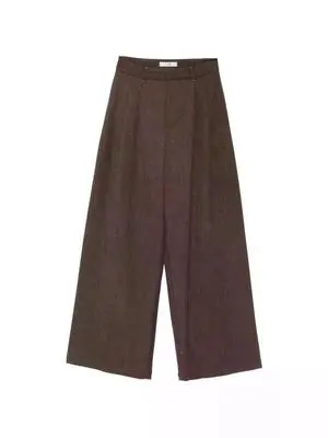 ELEH Pleated Wide-leg Trousers - Brown