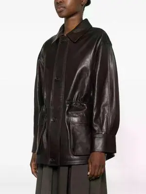 ARMA Drawstring-fastening Leather Coat - Brown