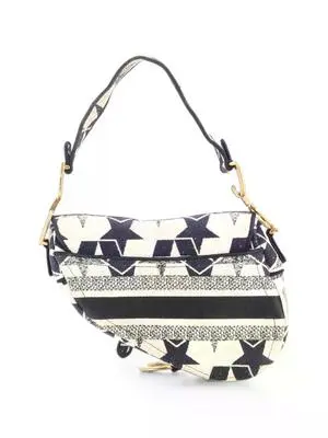 Dior Saddle Bag Logo Embroidered Canvas Medium Shoulder Bag