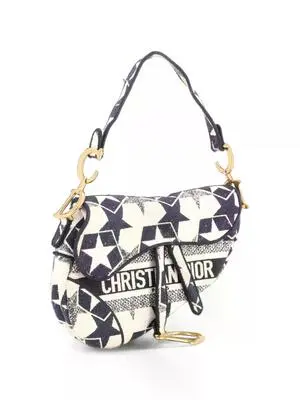 Dior Saddle Bag Logo Embroidered Canvas Medium Shoulder Bag