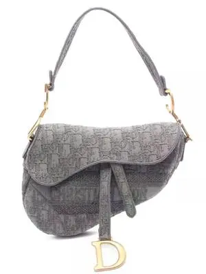 Dior 2000-2026 Oblique Denim Embroidered Saddle Bag Shoulder Bag - Grey