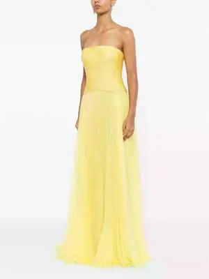 Zuhair Murad Strapless Draped Silk-chiffon Gown - Yellow