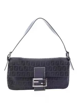 Fendi 2000-2010 Zucchino Canvas Baguette Shoulder Bag - Black