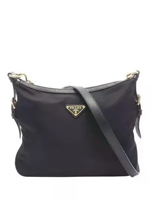 Prada 2013-2026 Saffiano Trimmed Tessuto Zip Top Crossbody Bag - Black