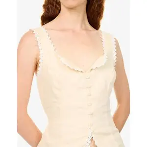 REFORMATION Viola Sweetheart-neck Linen Top