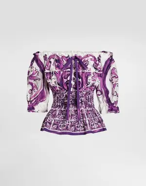 Dolce & Gabbana Majolica-print Poplin Top Shirts And Tops - Multicolor