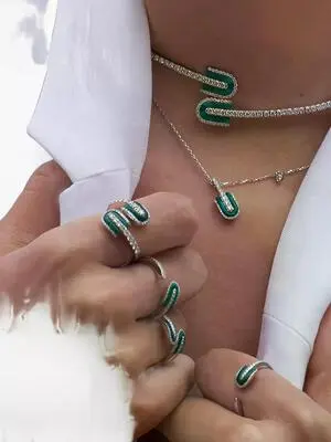 U LOS ANGELES Maxi U Duo Malachite And Diamond Ring - Silver