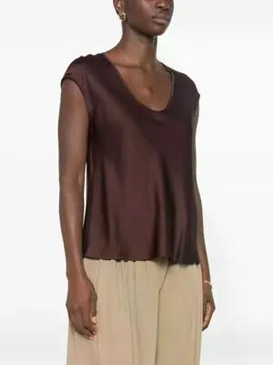 Imperial Satin Finish V-neck Top - Brown