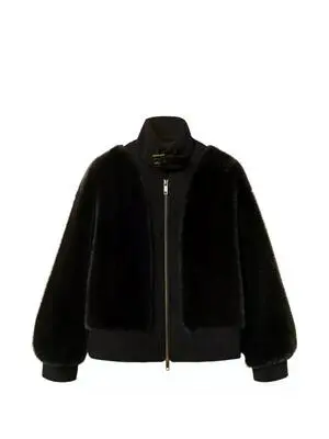 TWINSET Faux-fur And Wool Cloth Bomber Jacket - Black