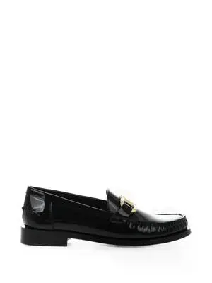 FERRAGAMO Patent Leather Loafers Maryan With Gold Gancini Detail - Black