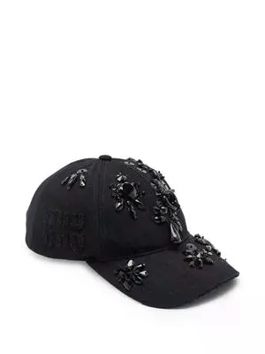 Miu Miu Embellished Denim Baseball Cap - Black