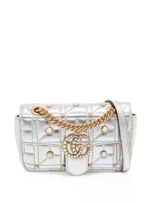 Gucci Small Gg Marmont Matelassé Shoulder Bag - Silver