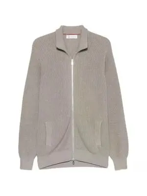 Brunello Cucinelli Ribbed-knit Zip-up Cardigan - Neutrals