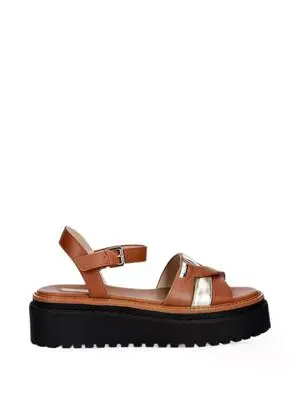 Liu Jo Leather Platform Sandals - Brown