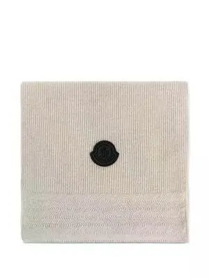 Moncler Logo-patch Ribbed-knit Scarf - Neutrals
