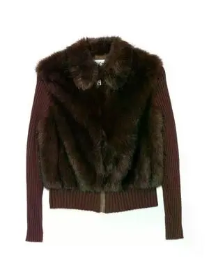Source Unknown Faux-fur Ribbed-knit Cardigan