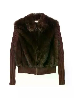 Source Unknown Faux-fur Ribbed-knit Cardigan - Brown