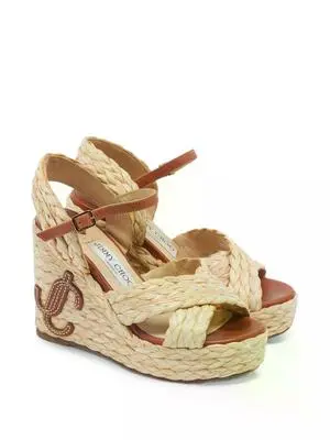JIMMY CHOO Dellena Braided Raffia Wedge Sandals