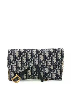 Dior Oblique Canvas Saddle Chain Wallet Crossbody Bag - Blue