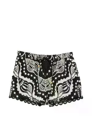 Farm Rio Scallop-edge Seashell-print Shorts