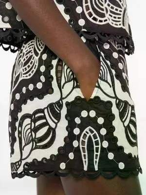 Farm Rio Scallop-edge Seashell-print Shorts