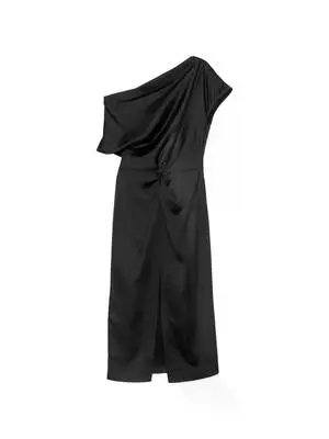 Imperial One-shoulder Twist-detail Midi Dress - Black