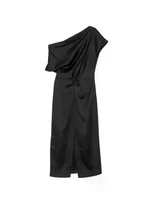 Imperial One-shoulder Twist-detail Midi Dress - Black