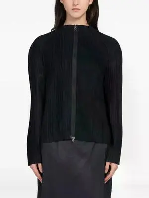 AMOMENTO Pleated Zip-up Cardigan