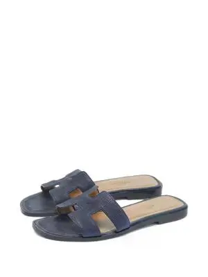 Hermès Oran Flat Leather Sandals - Blue