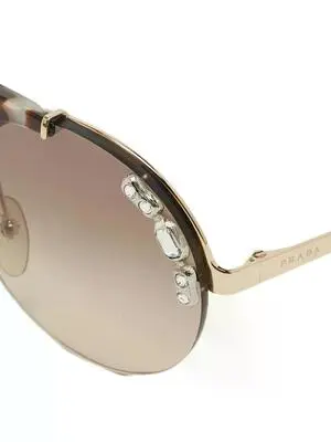 Prada Ornate Crystal-embellished Round-frame Sunglasses